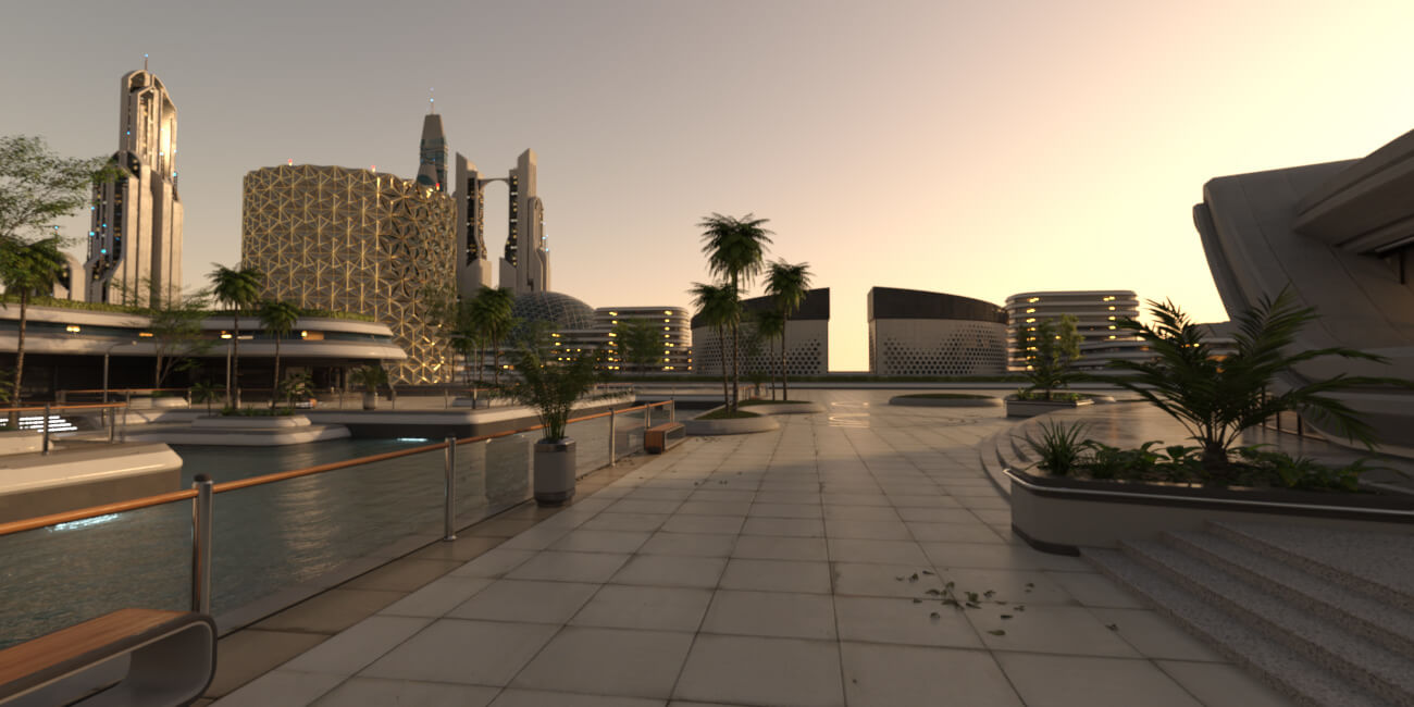 Utopian City Sunset - DAZ Studio HDRI Pack 3D Render