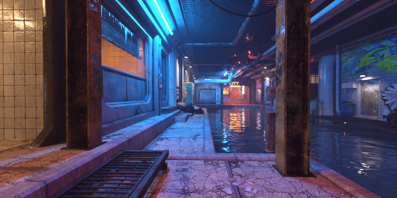 Hot HDRI Sets - Neon Dark City - EXR Version HDR Image by Dreamlight