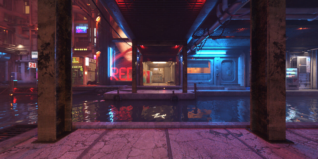 Hot HDRI Sets - Neon Dark City - EXR Version HDR Image by Dreamlight