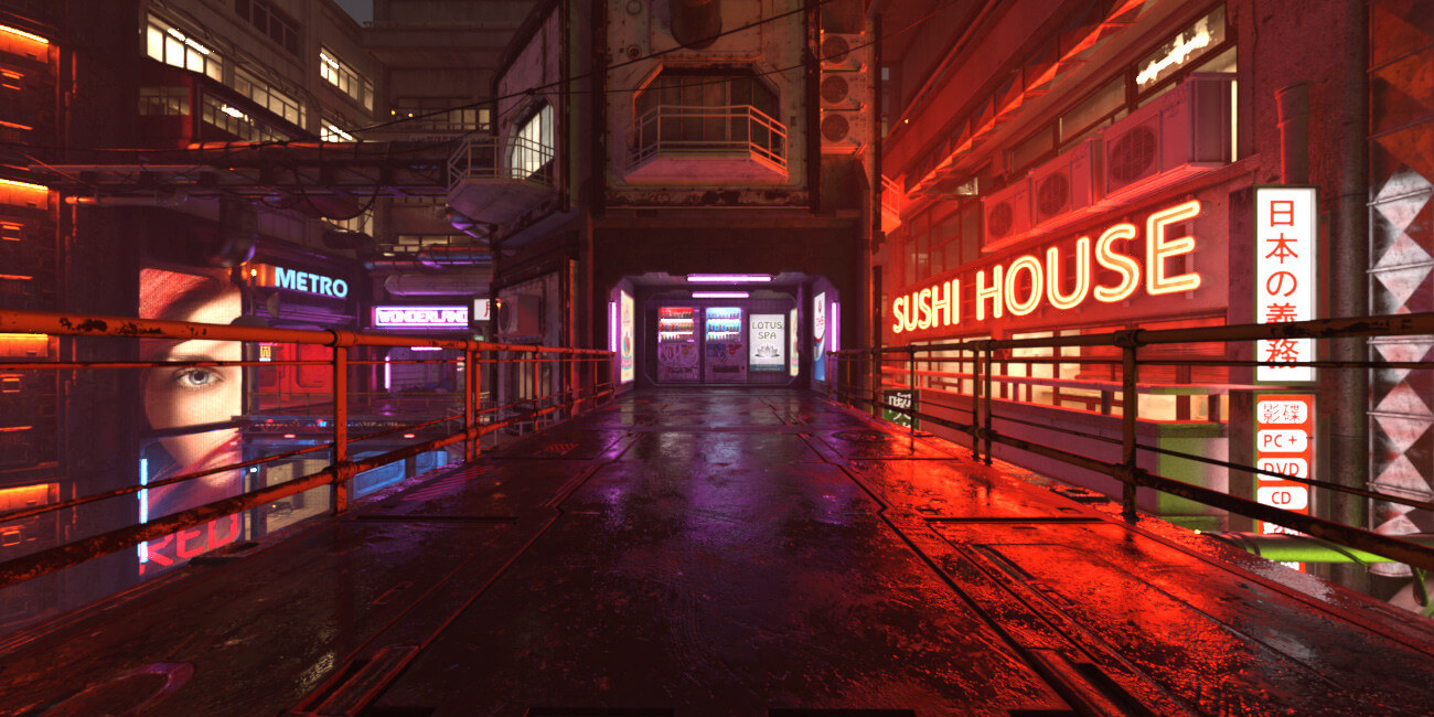 Hot HDRI Sets - Neon Dark City - EXR Version HDR Image by Dreamlight