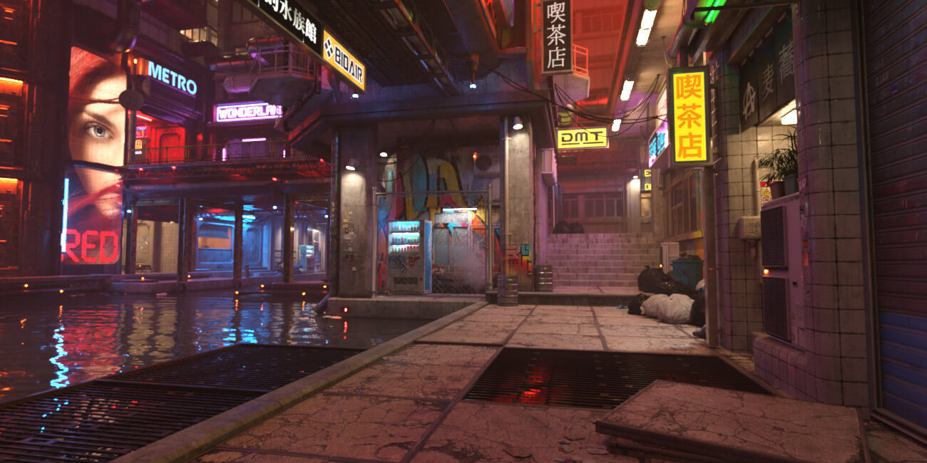 Hot HDRI Sets - Neon Dark City - EXR Version HDR Image by Dreamlight