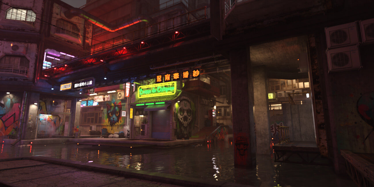 Hot HDRI Sets - Neon Dark City - EXR Version HDR Image by Dreamlight