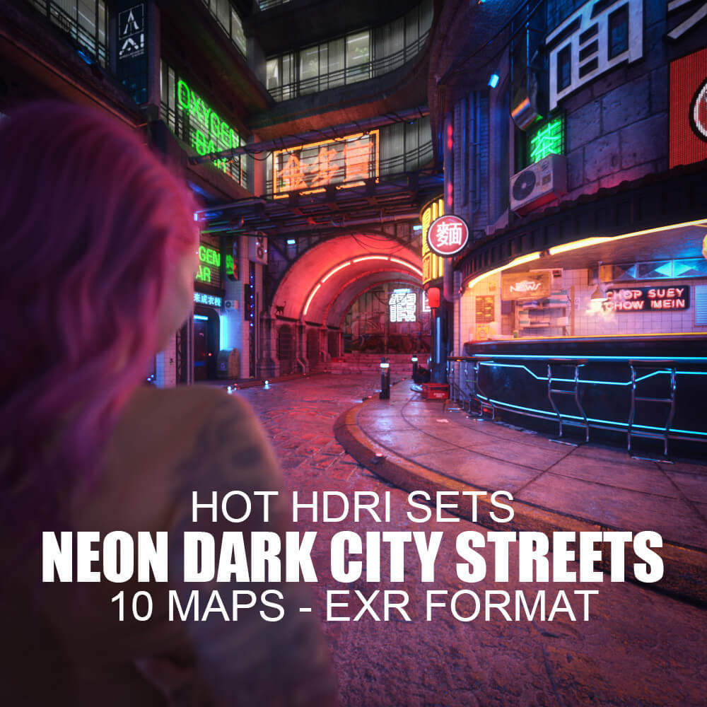 Hot HDRI Sets - Neon Dark City Streets - EXR Format HDR Image by Dreamlight