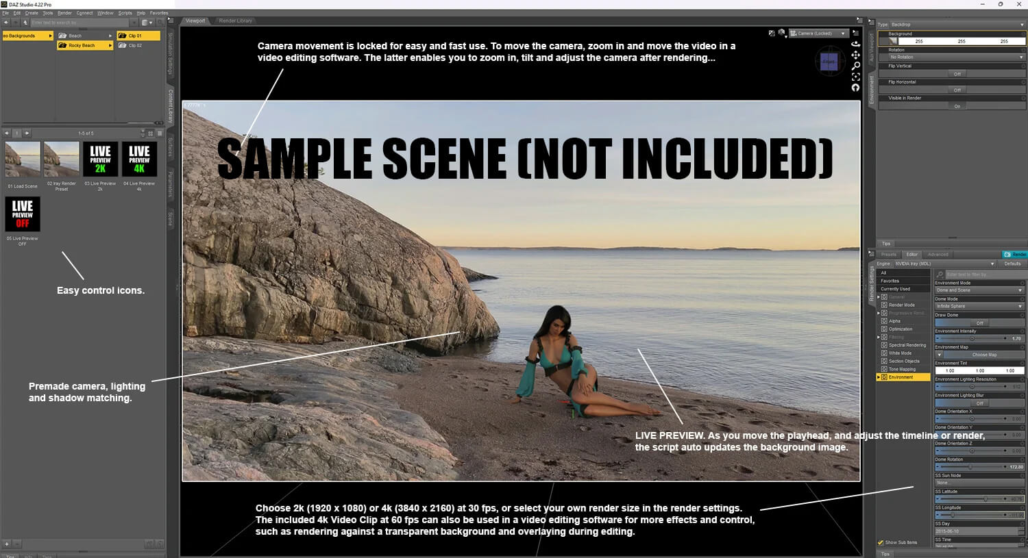Video Backgrounds - Rocky Beach 03 - DAZ Studio Live Preview by Dreamlight