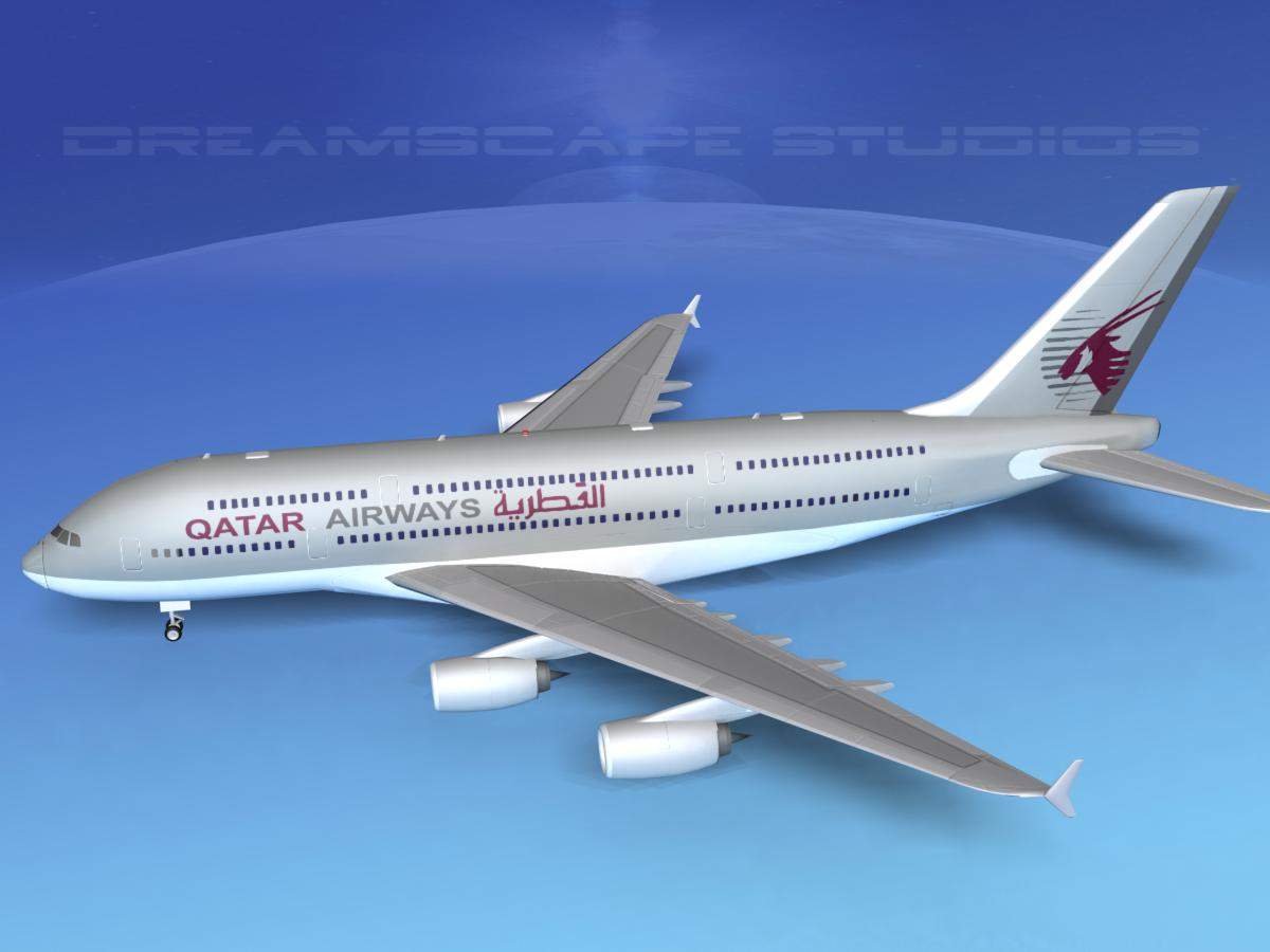 Airbus A380-800 Qatar 3D Model by Dreamscape Studios