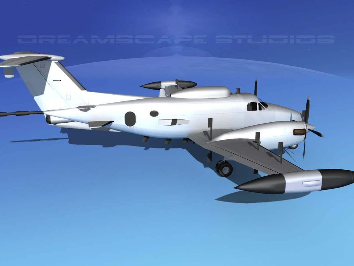 Beechcraft RC-12N Guardrail Bare Metal 3D Model by Dreamscape Studios