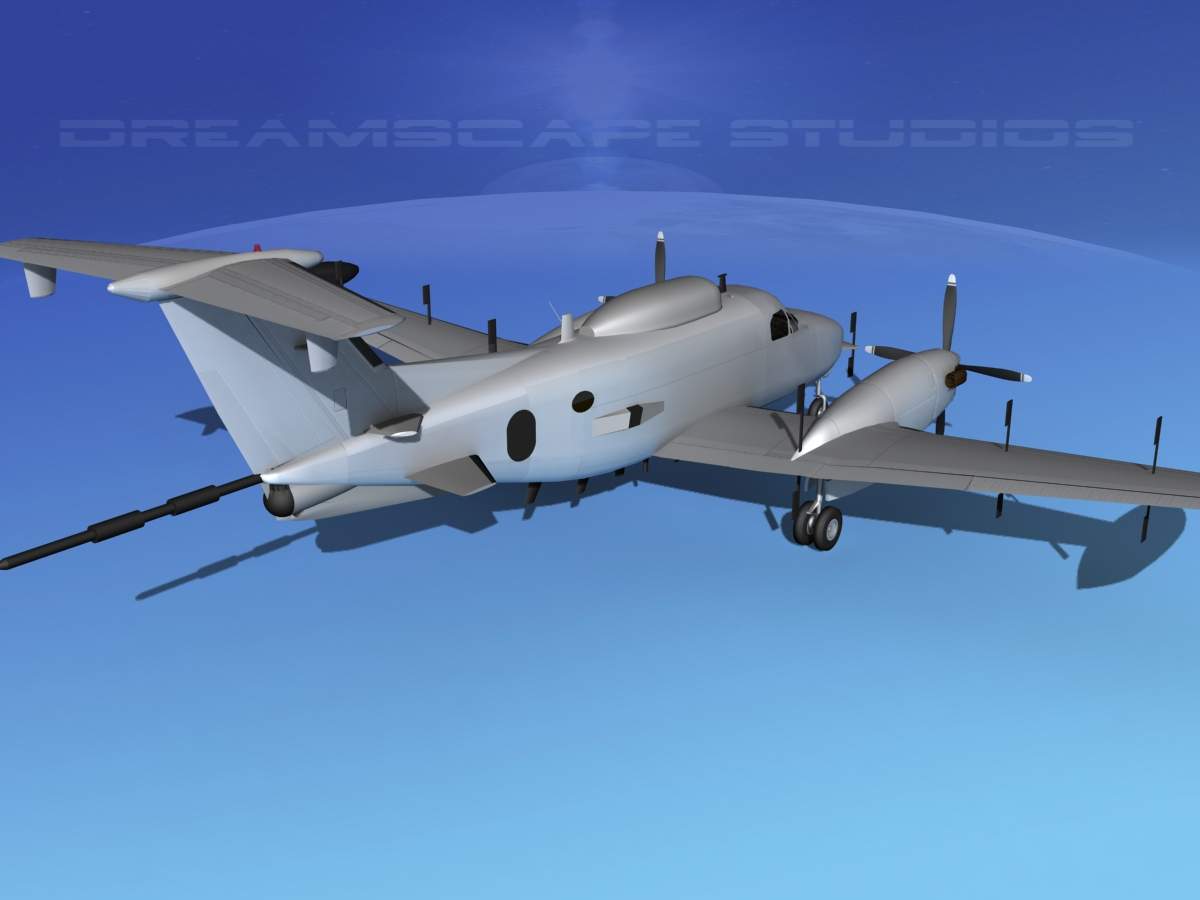 Beechcraft RC-12N Guardrail Bare Metal 3D Model by Dreamscape Studios