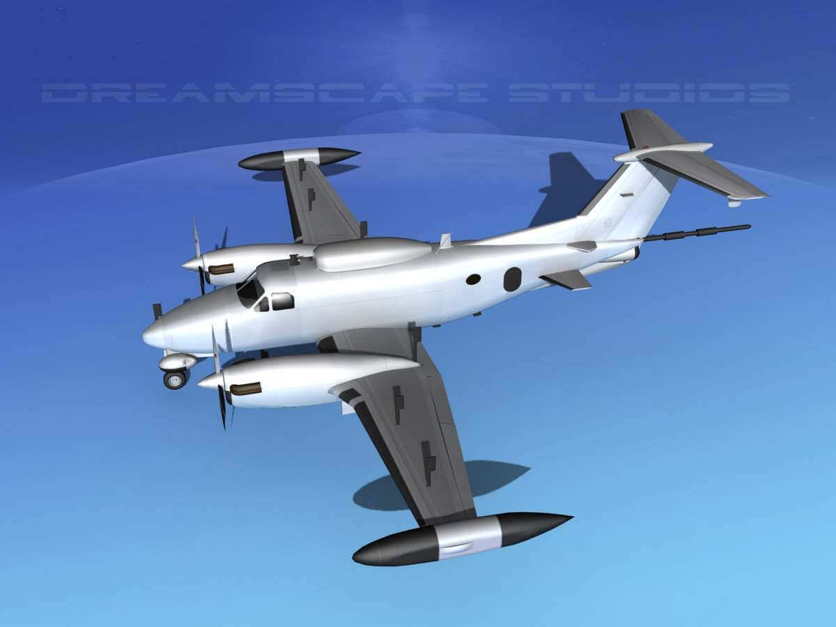 Beechcraft RC-12N Guardrail Bare Metal 3D Model by Dreamscape Studios