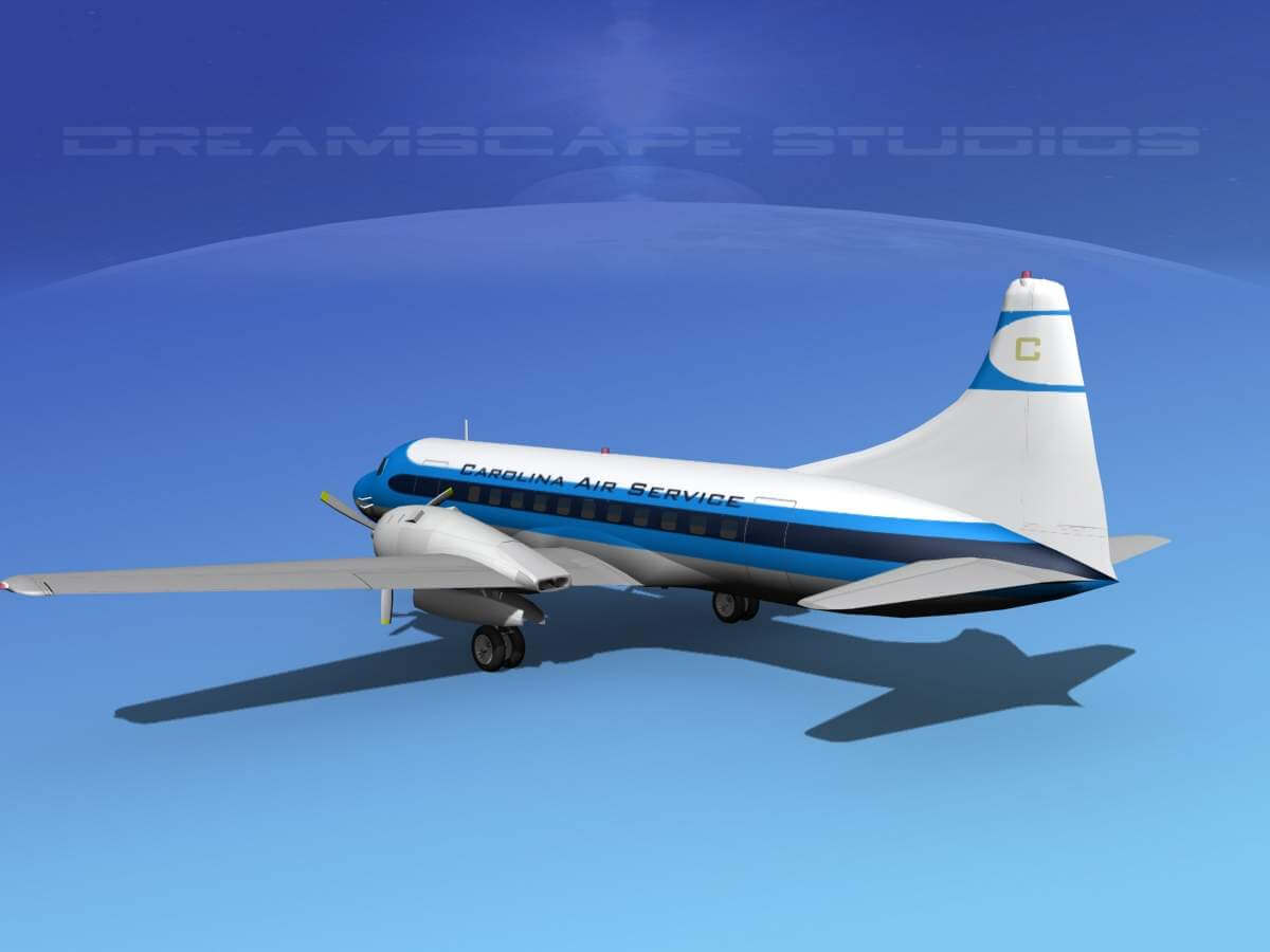 Convair CV-340 Carolina Air Service 3D Model by Dreamscape Studios