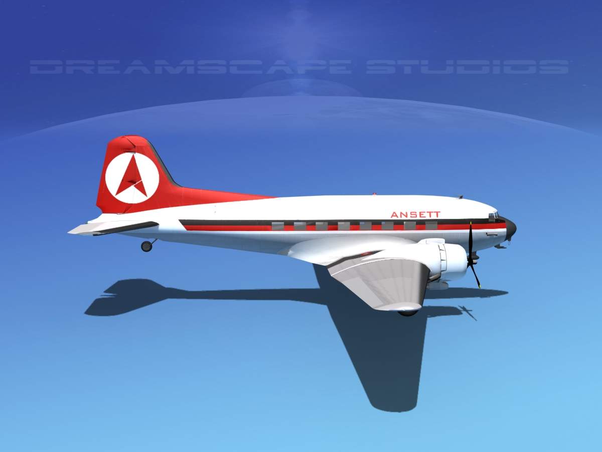 Douglas DC-3 Ansett Airways 3D Model by Dreamscape Studios