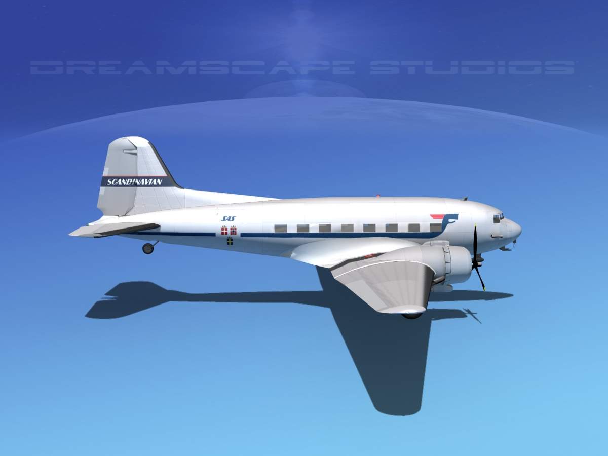 Douglas DC-3 SAS 3D Model by Dreamscape Studios