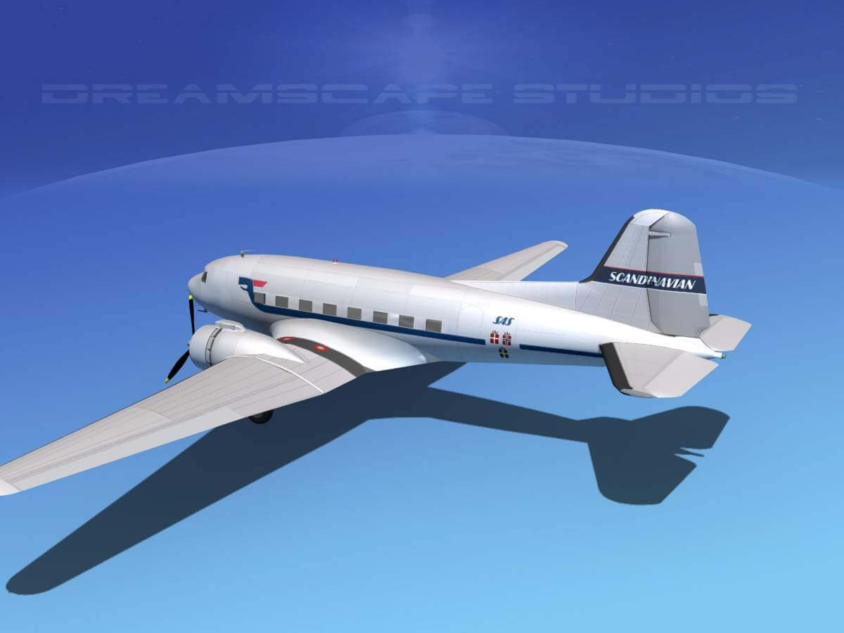 Douglas DC-3 SAS 3D Model by Dreamscape Studios
