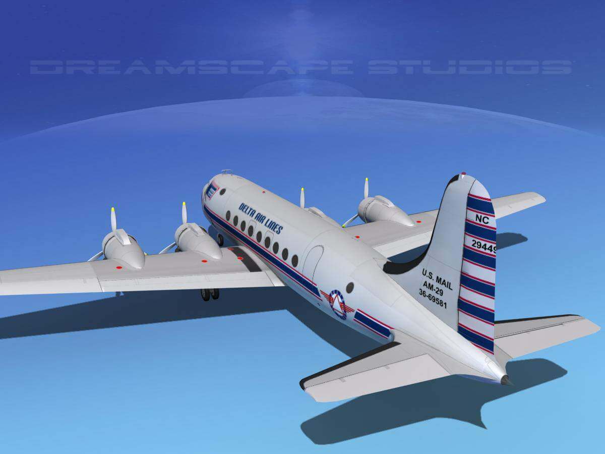Douglas DC-4 Delta Airlines 3D Model by Dreamscape Studios