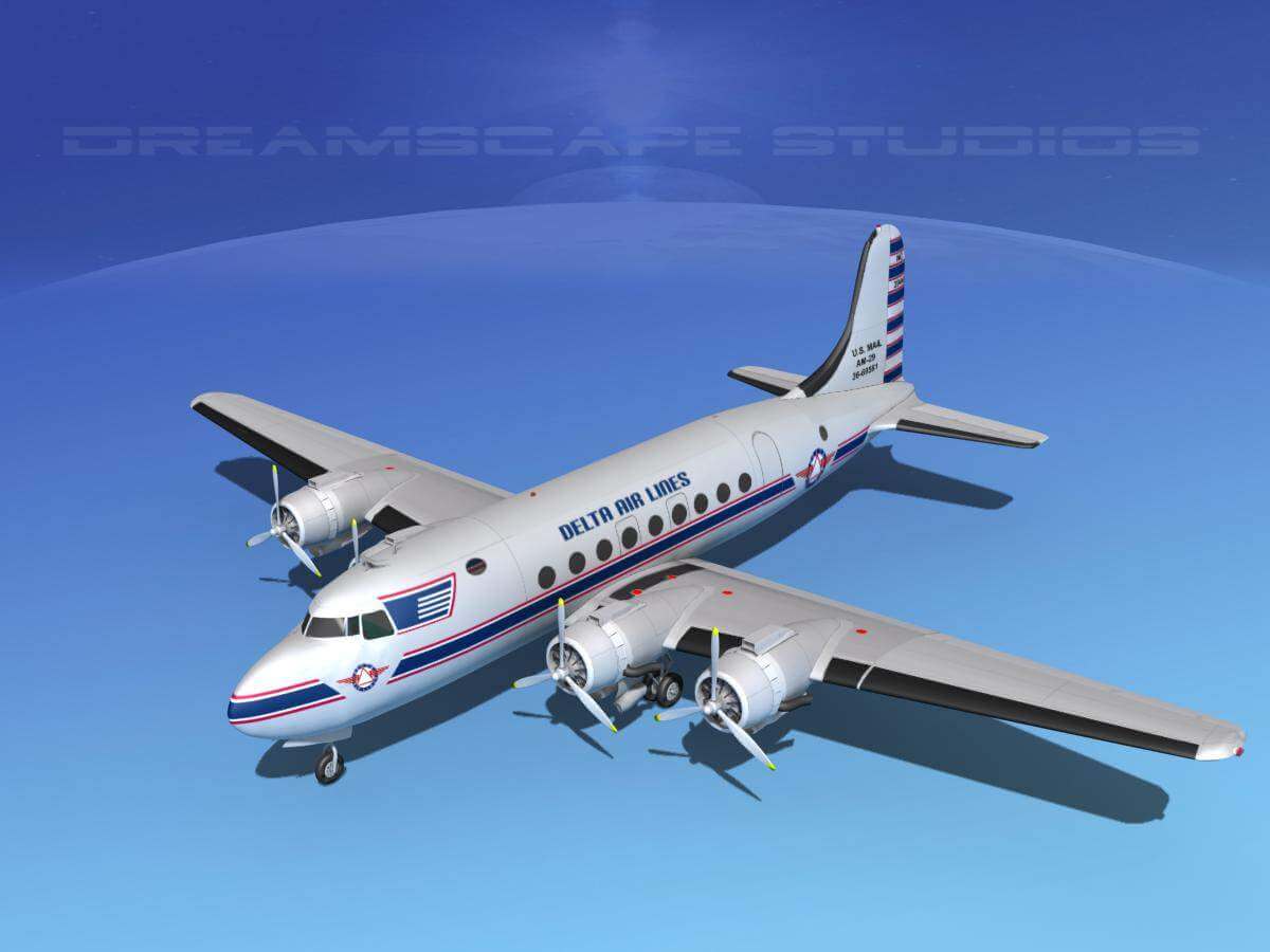 Douglas DC-4 Delta Airlines 3D Model by Dreamscape Studios