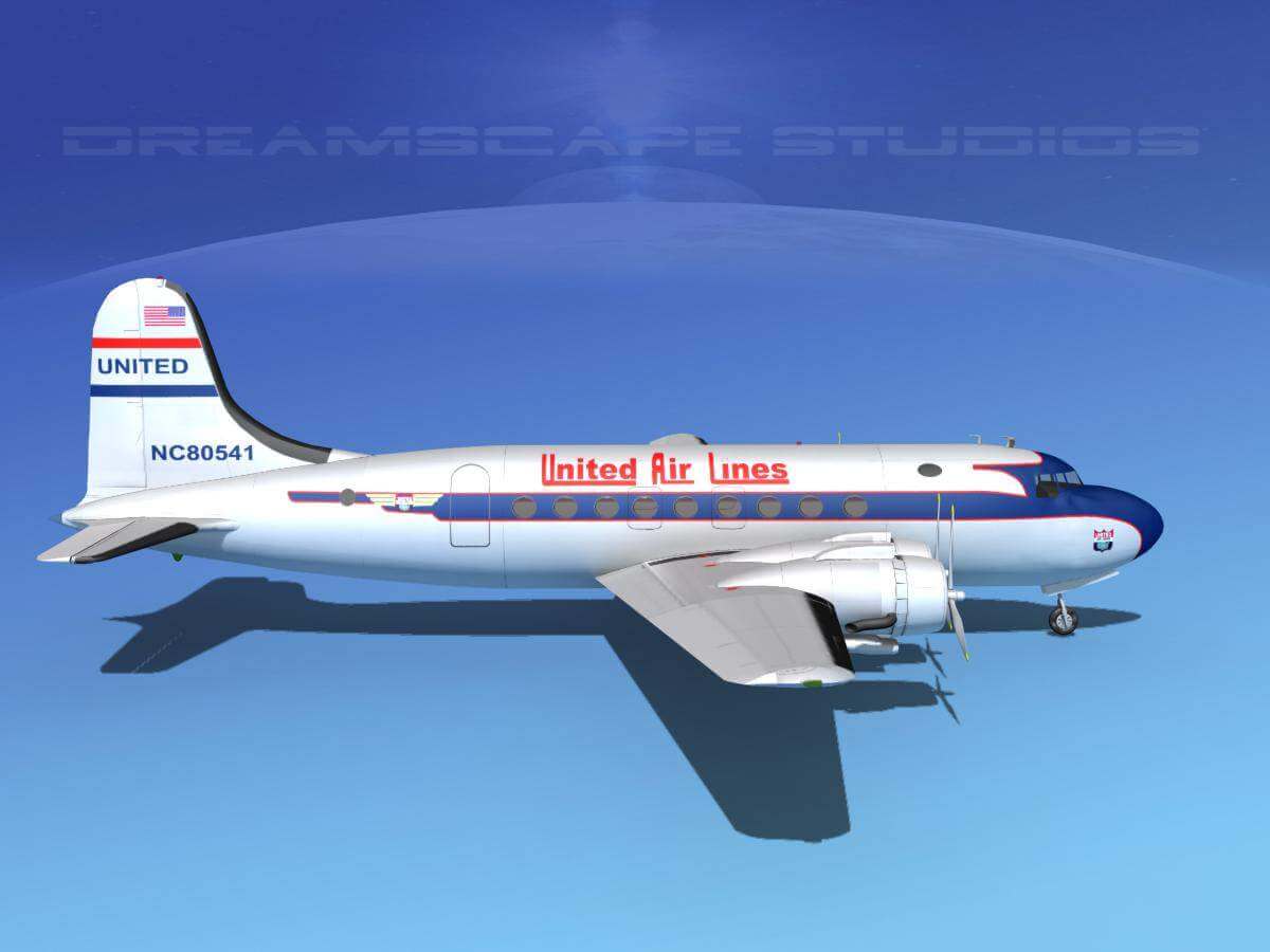 Douglas DC-4 United Airlines 3D Model by Dreamscape Studios