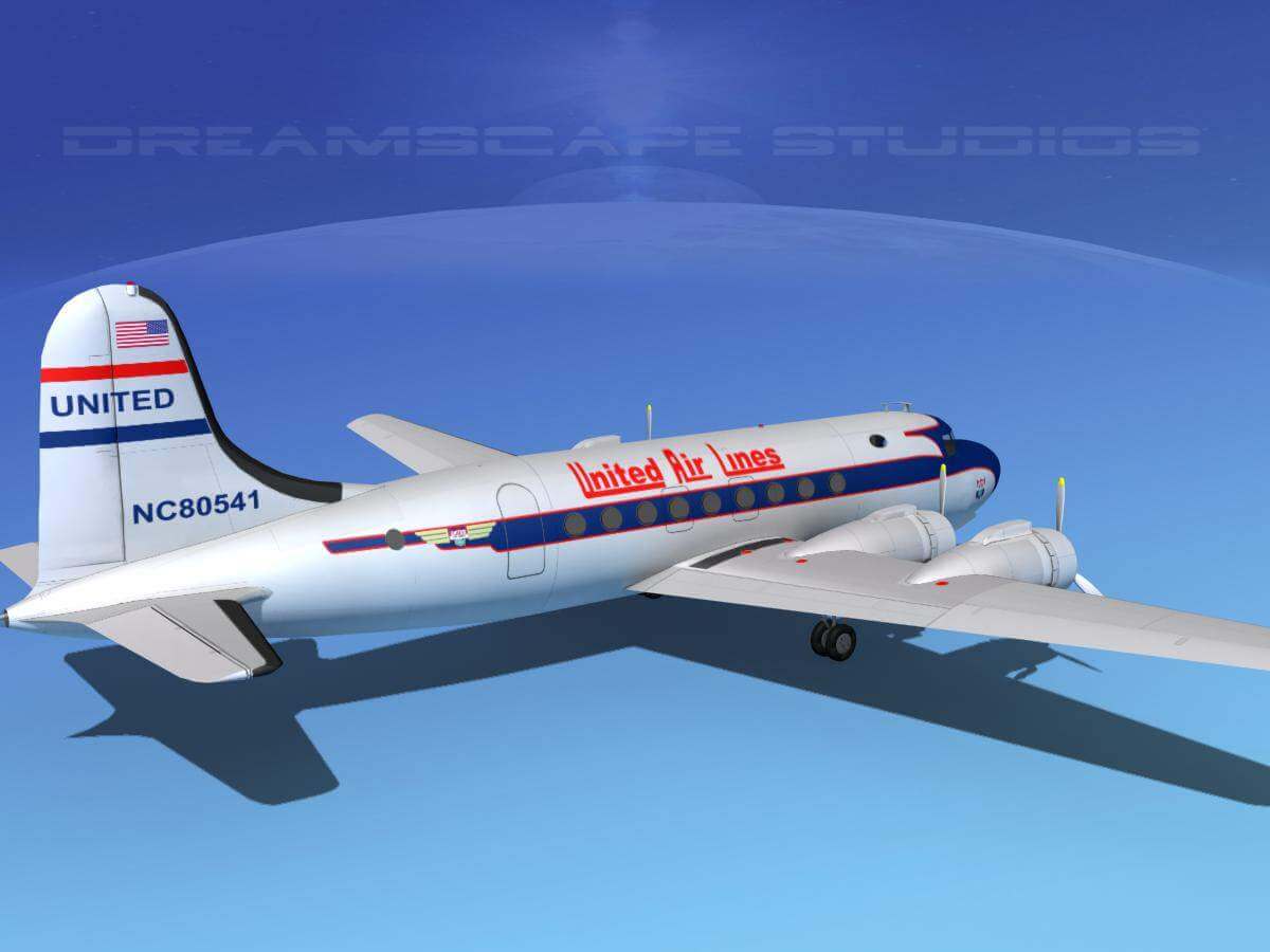 Douglas DC-4 United Airlines 3D Model by Dreamscape Studios
