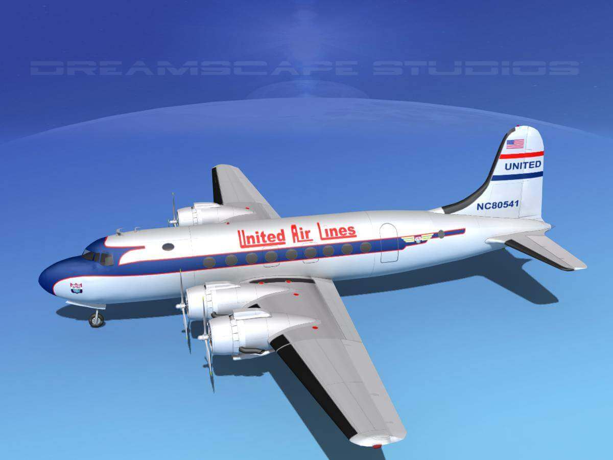 Douglas DC-4 United Airlines 3D Model by Dreamscape Studios