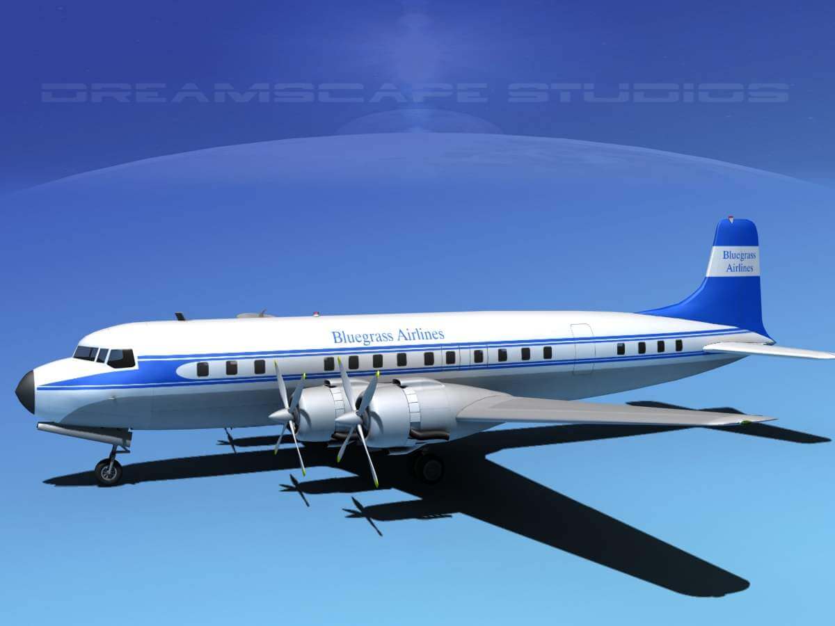Douglas DC-7C Blue Grass Airlines 3D Model by Dreamscape Studios
