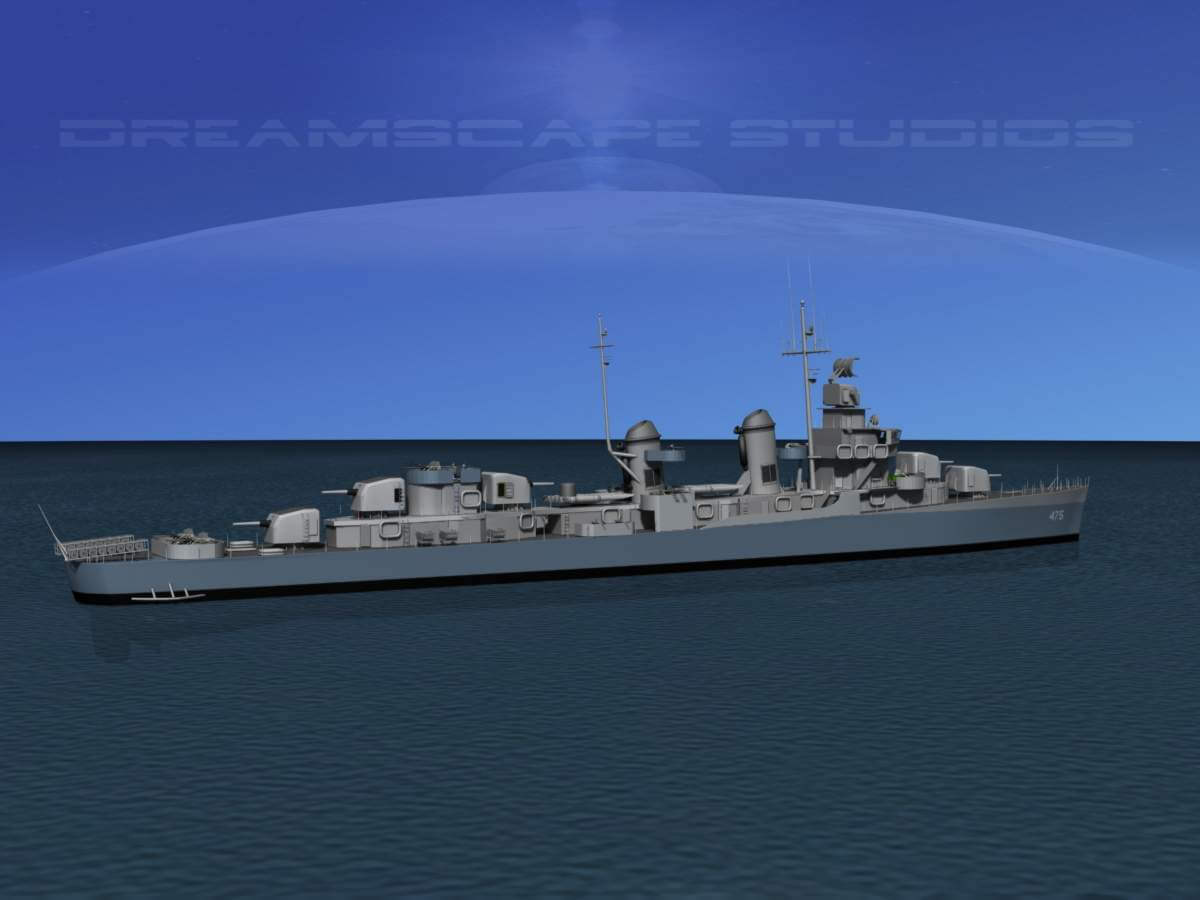 Fletcher Class Destroyer DD-475 USS Hudson 3D Model by Dreamscape Studios
