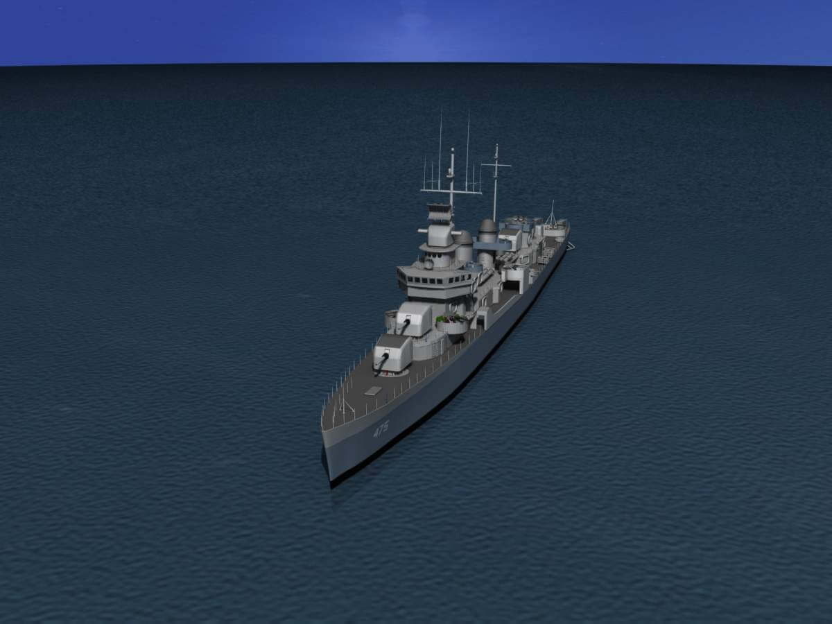 Fletcher Class Destroyer DD-475 USS Hudson 3D Model by Dreamscape Studios