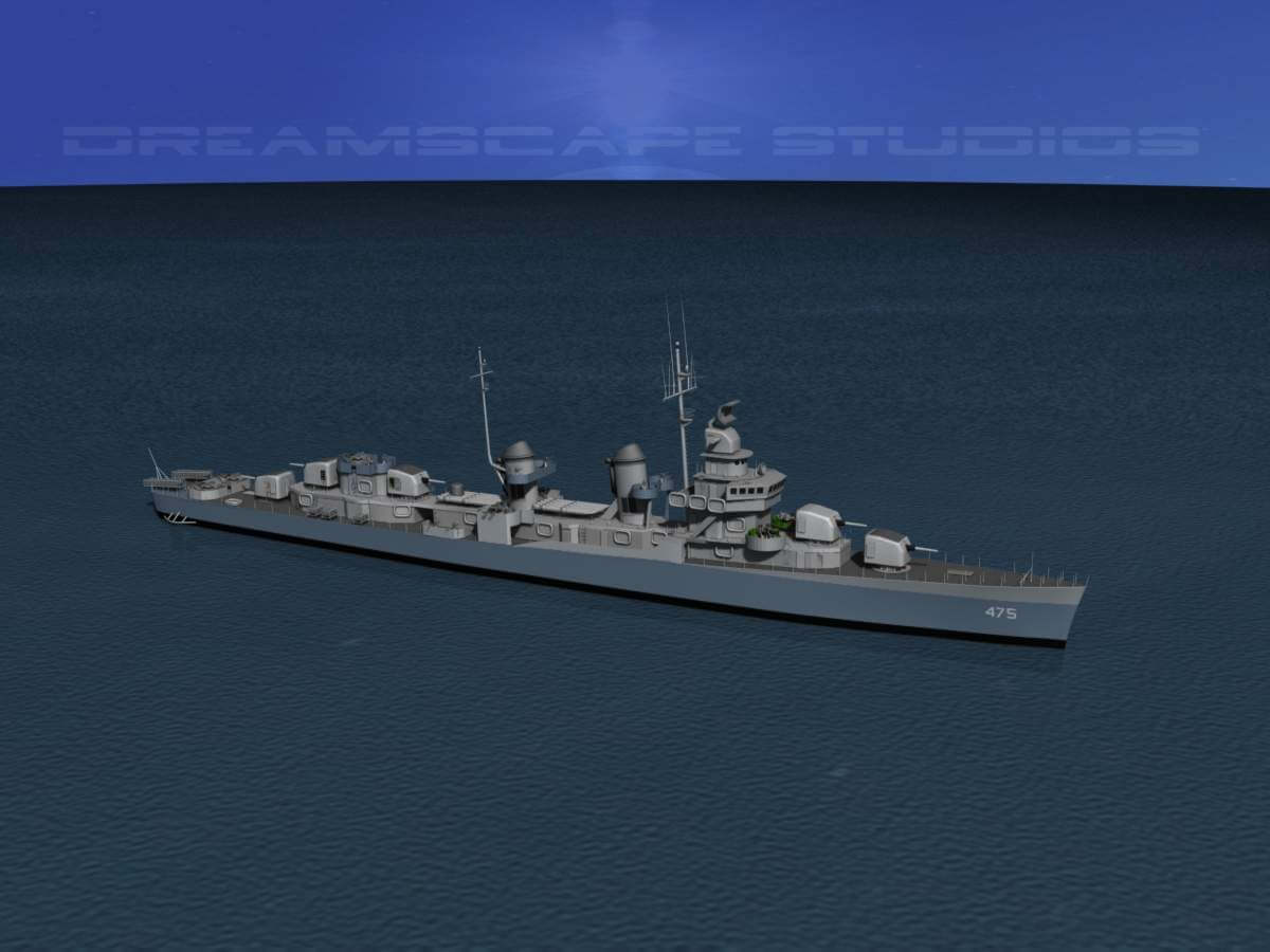 Fletcher Class Destroyer DD-475 USS Hudson 3D Model by Dreamscape Studios