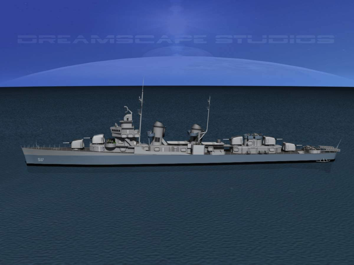 Fletcher Class Destroyer DD-517 USS Walker 3D Model by Dreamscape Studios