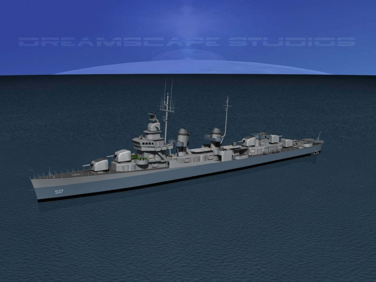 Fletcher Class Destroyer DD-517 USS Walker 3D Model by Dreamscape Studios