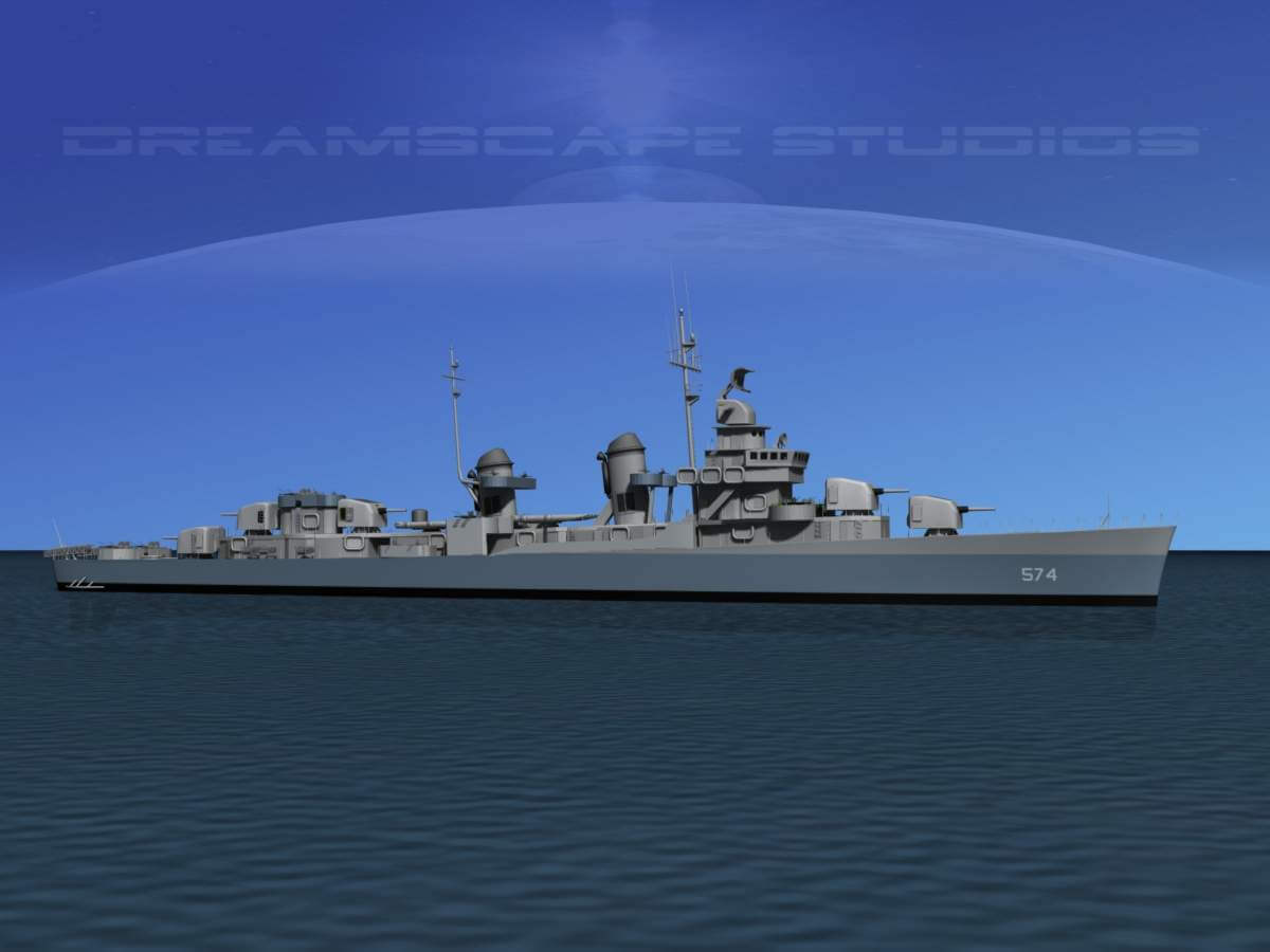 Fletcher Class Destroyer DD-574 USS John Rogers 3D Model by Dreamscape ...