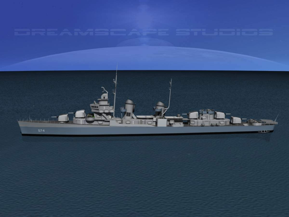 Fletcher Class Destroyer DD-574 USS John Rogers 3D Model by Dreamscape ...