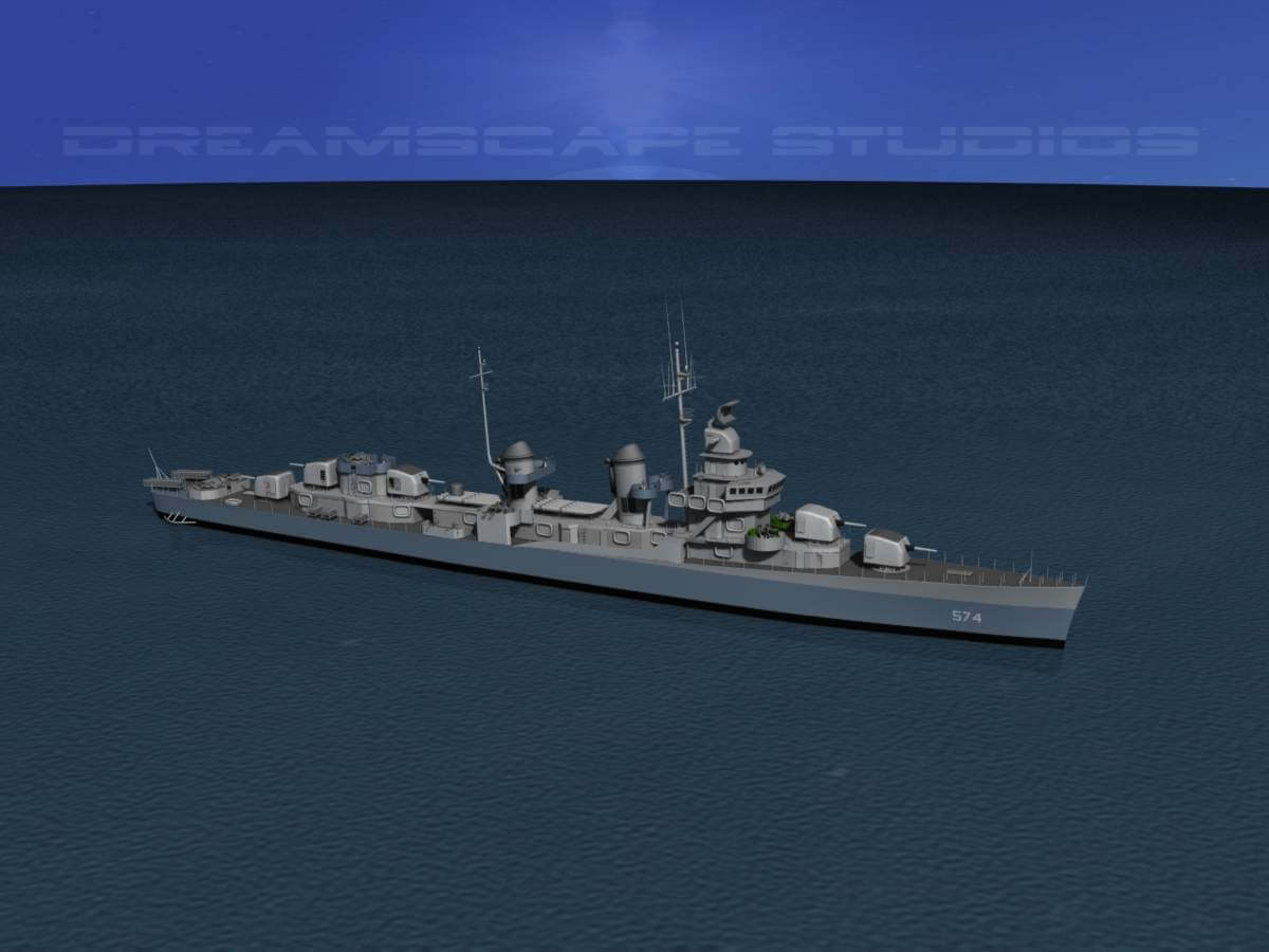 Fletcher Class Destroyer DD-574 USS John Rogers 3D Model by Dreamscape ...