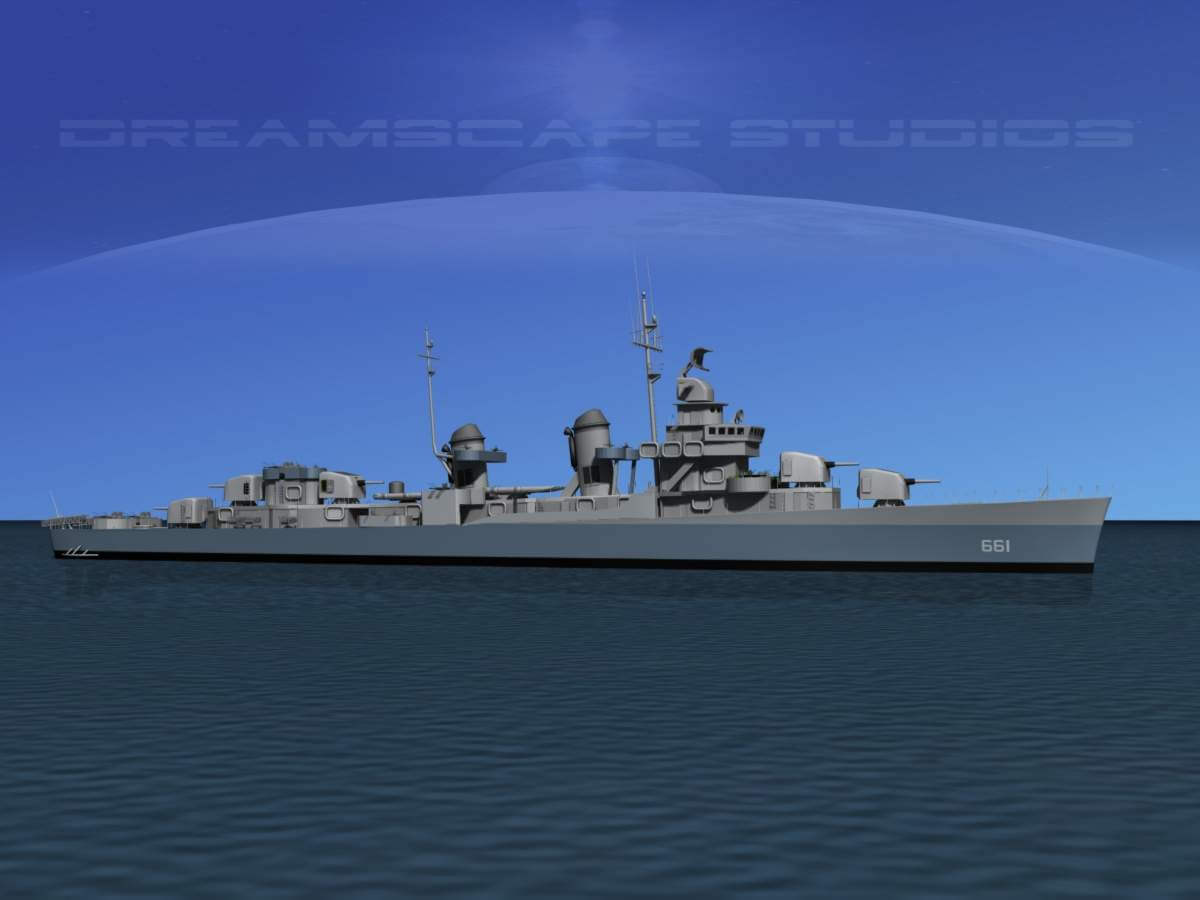 Fletcher Class Destroyer DD-661 USS Kidd 3D Model by Dreamscape Studios