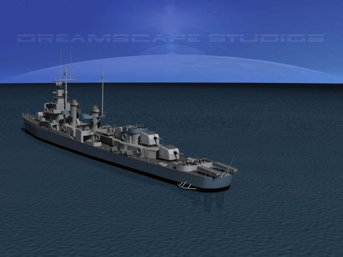 Fletcher Class Destroyer DD-661 USS Kidd 3D Model by Dreamscape Studios