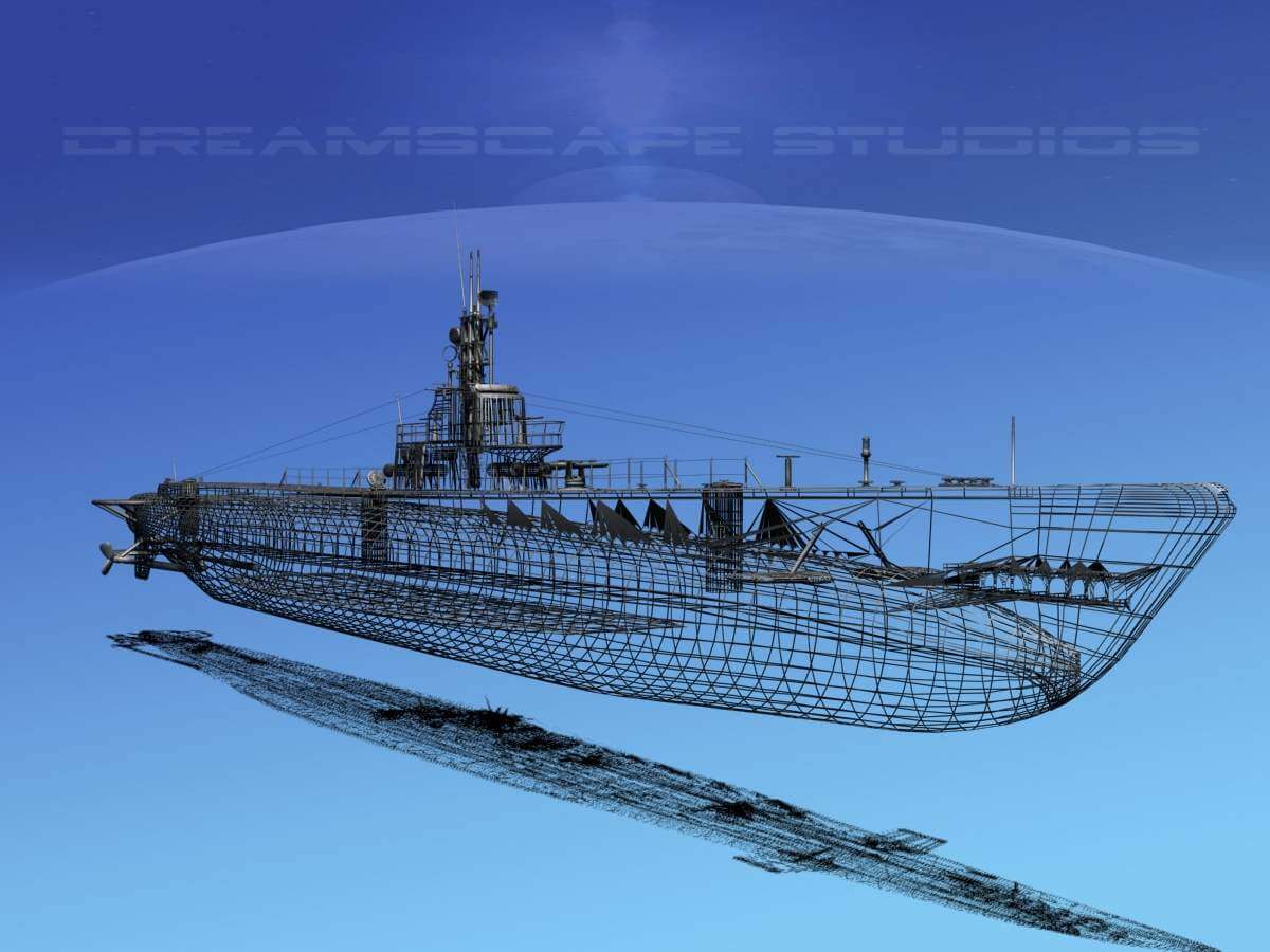 Gato Class Submarine SS229 USS Flying Fish - 3D Model by Dreamscape Studios