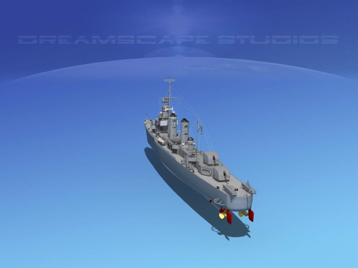 Gleaves Class Destroyer USS Gleaves DD423 - 3D Model by Dreamscape Studios