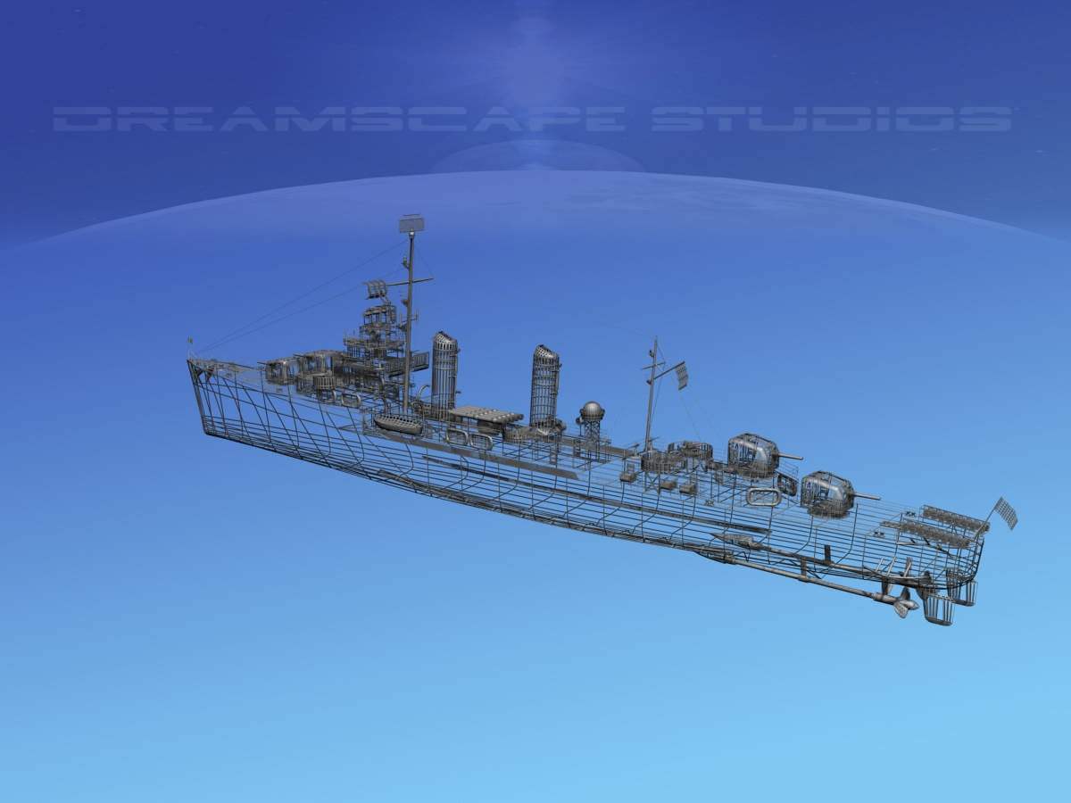 Gleaves Class Destroyer USS Gleaves DD423 - 3D Model by Dreamscape Studios