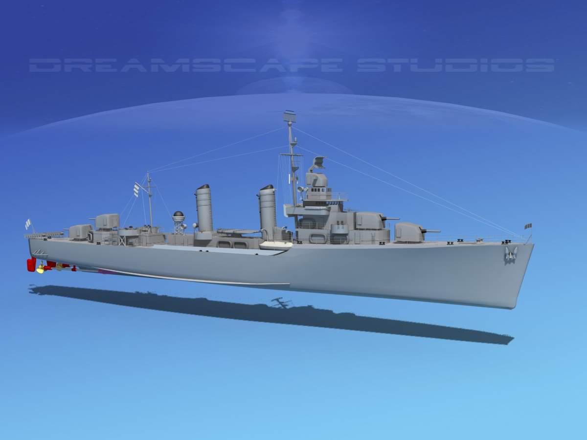 Gleaves Class Destroyer USS Ingraham DD444 - 3D Model by Dreamscape Studios