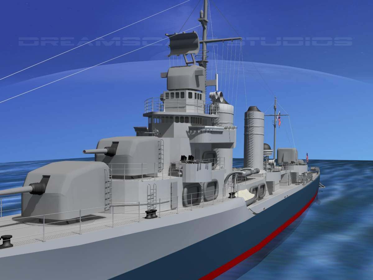 Gleaves Class Destroyer USS Ingraham DD444 - 3D Model by Dreamscape Studios
