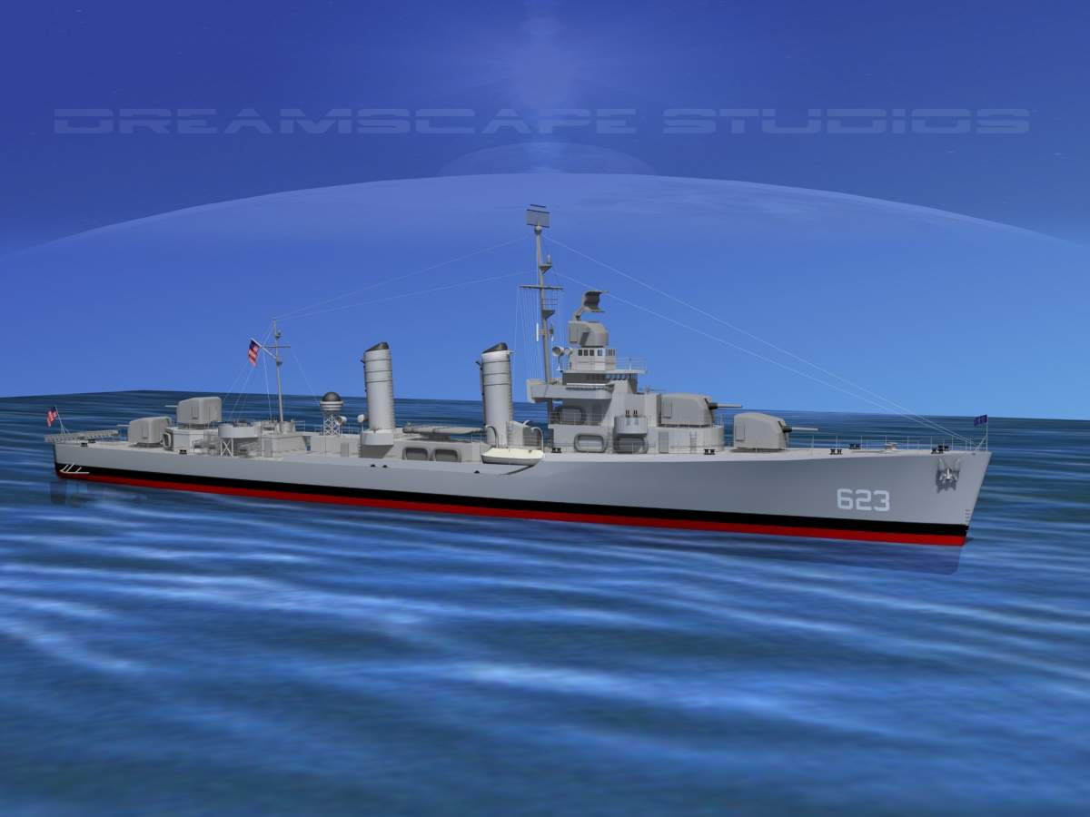 Gleaves Class Destroyer USS Nelson DD623 - 3D Model by Dreamscape Studios