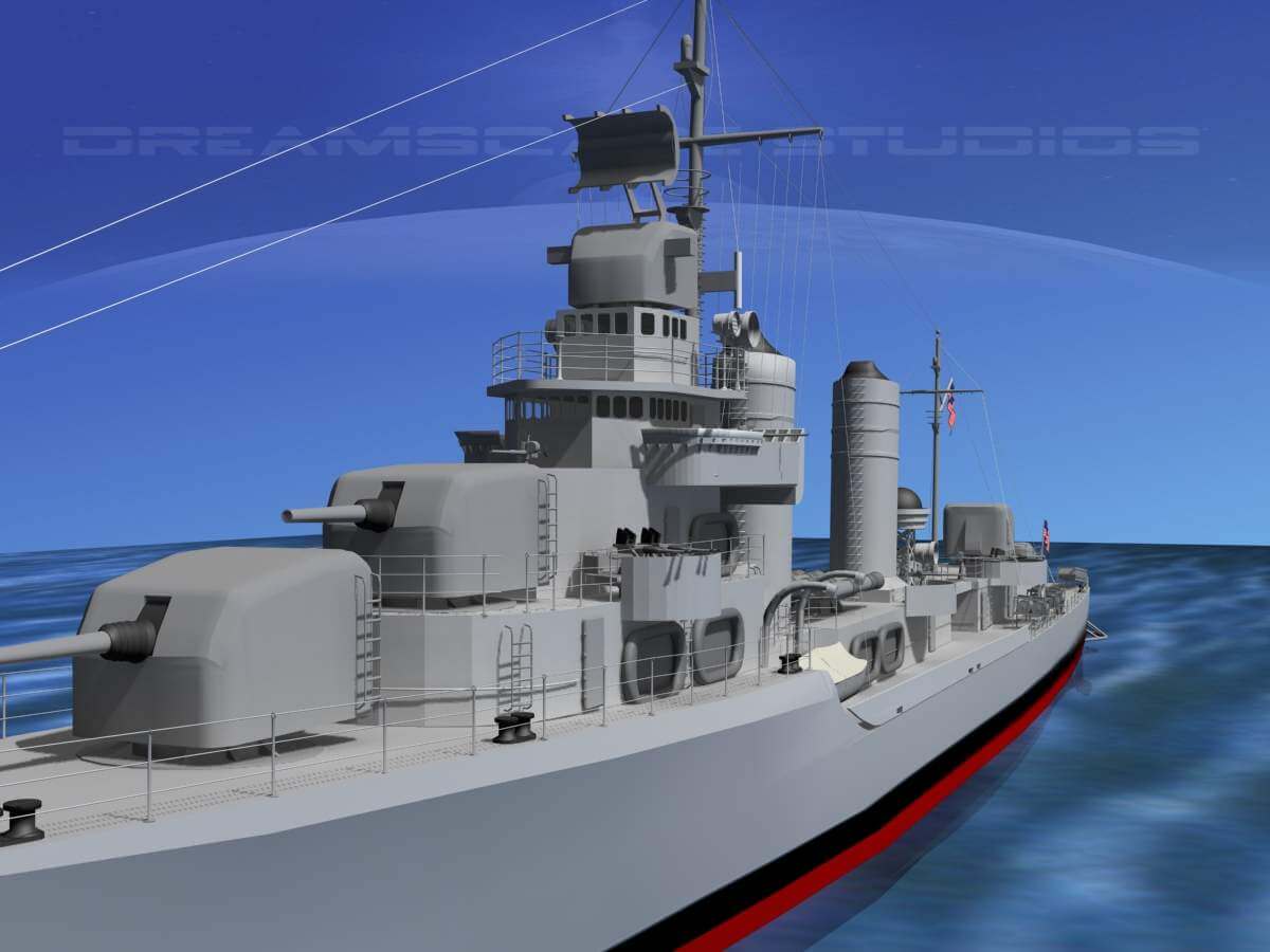 Gleaves Class Destroyer USS Nelson DD623 - 3D Model by Dreamscape Studios