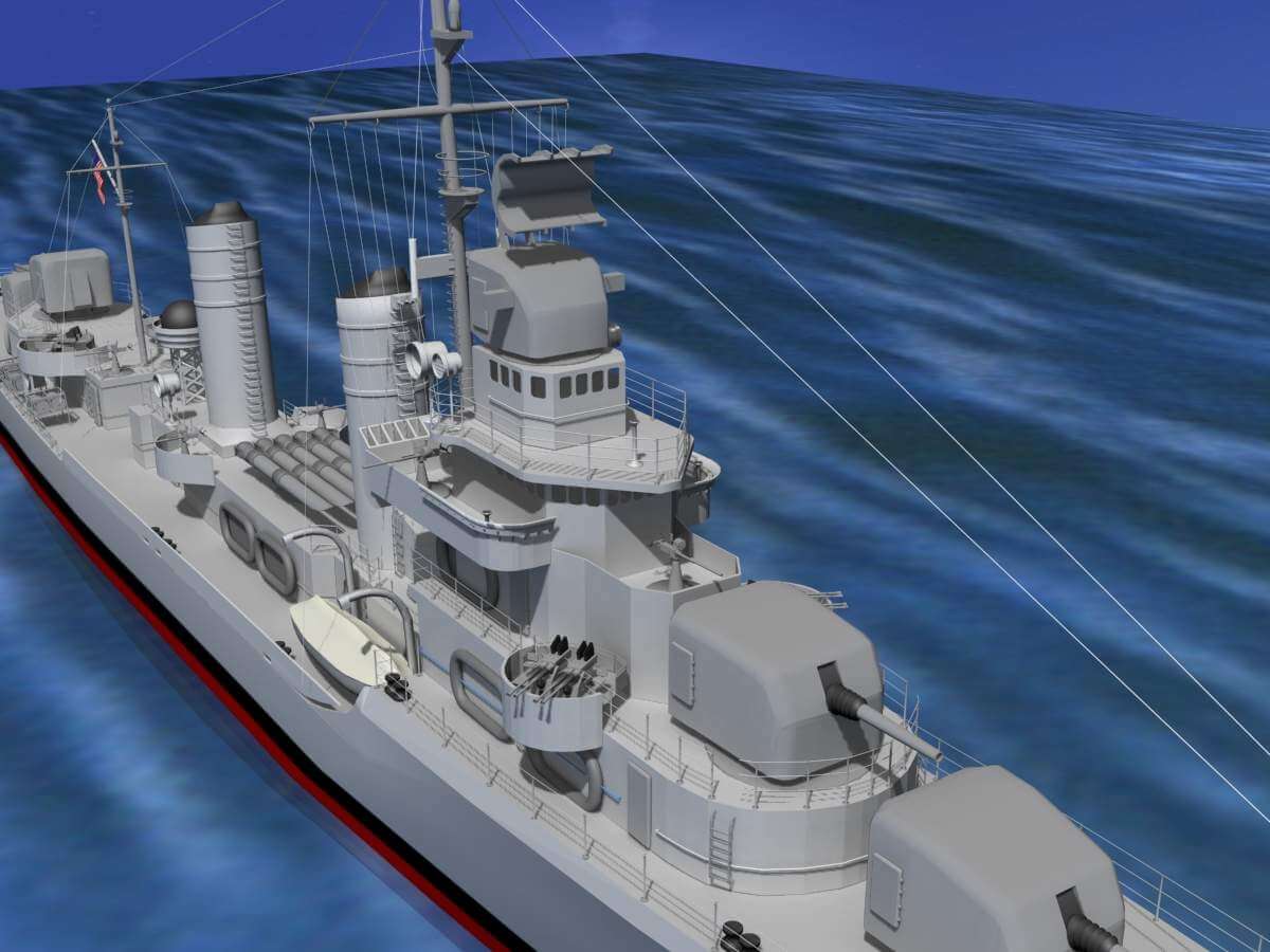 Gleaves Class Destroyer USS Quick DD490 - 3D Model by Dreamscape Studios