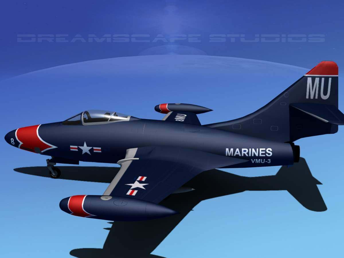 Grumman F9F-5 Panther USMC V01 3D Model by Dreamscape Studios