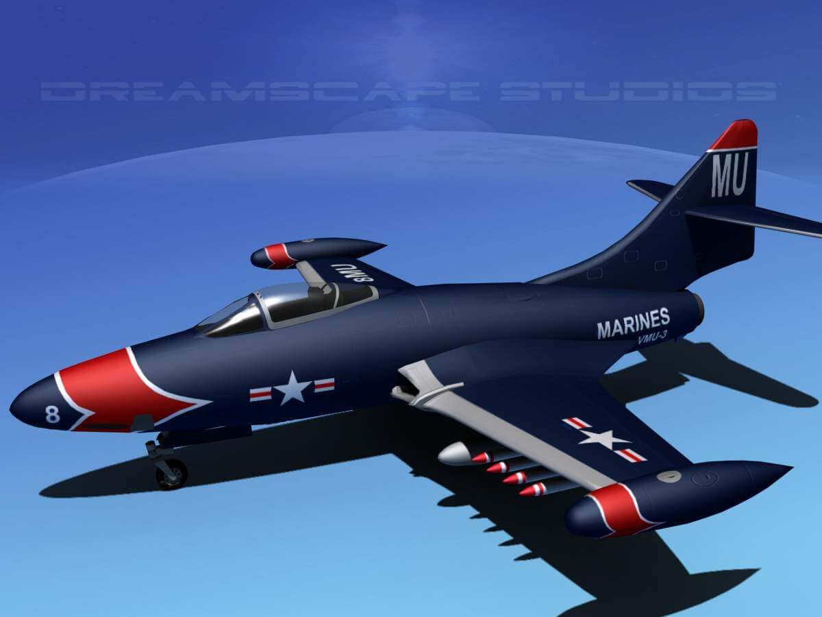 Grumman F9F-5 Panther USMC V01 3D Model by Dreamscape Studios