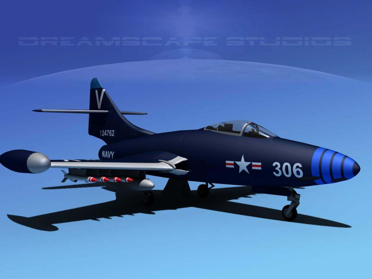 Grumman F9F-5 Panther USN V03 3D Model by Dreamscape Studios
