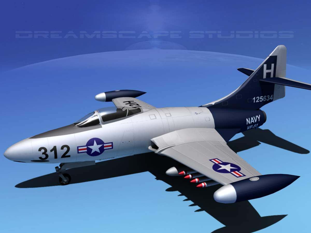 Grumman F9F-5 Panther USN V05 3D Model by Dreamscape Studios