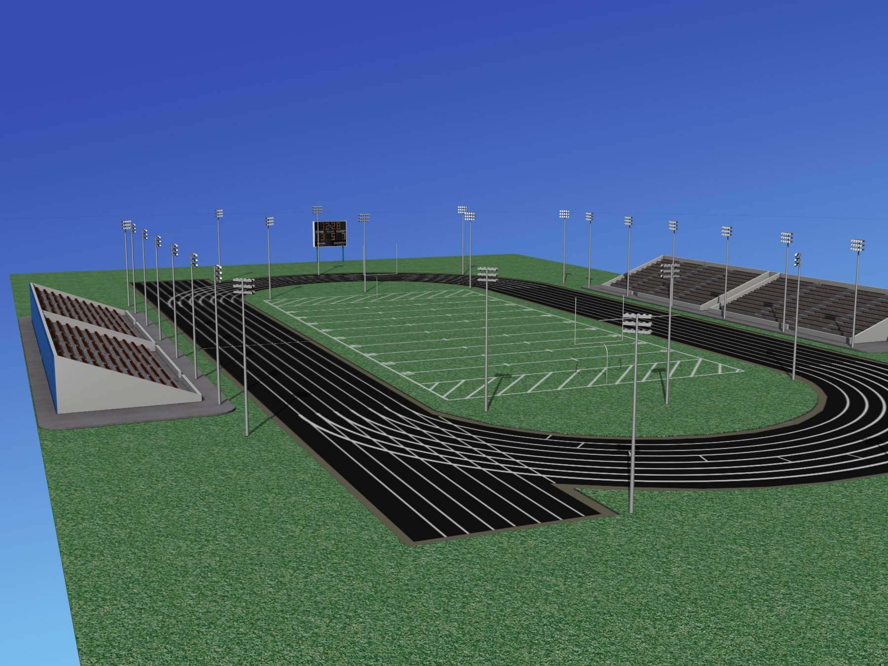 High School Stadium and Track - 3D Model by Dreamscape Studios