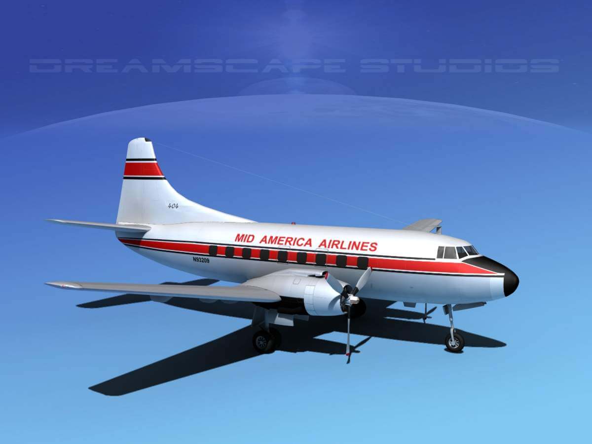 Martin 202 Mid America Airlines - 3D Model by Dreamscape Studios