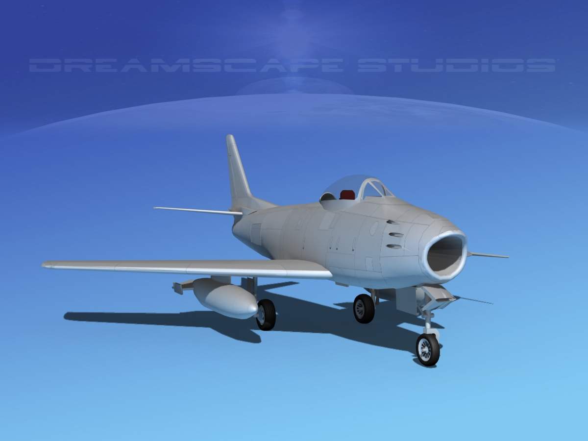 North American F-86 Sabre Jet Bare Metal 3D Model by Dreamscape Studios