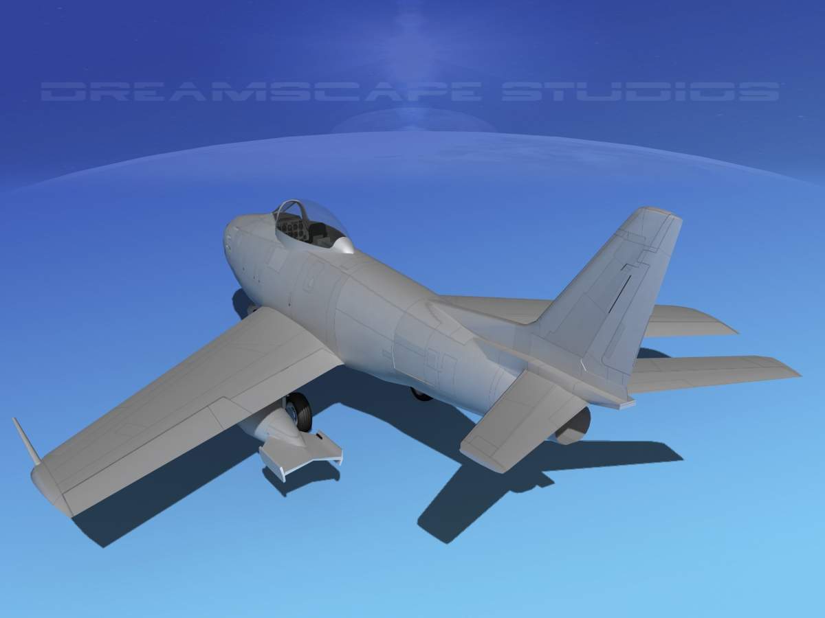 North American F-86 Sabre Jet Bare Metal 3D Model by Dreamscape Studios