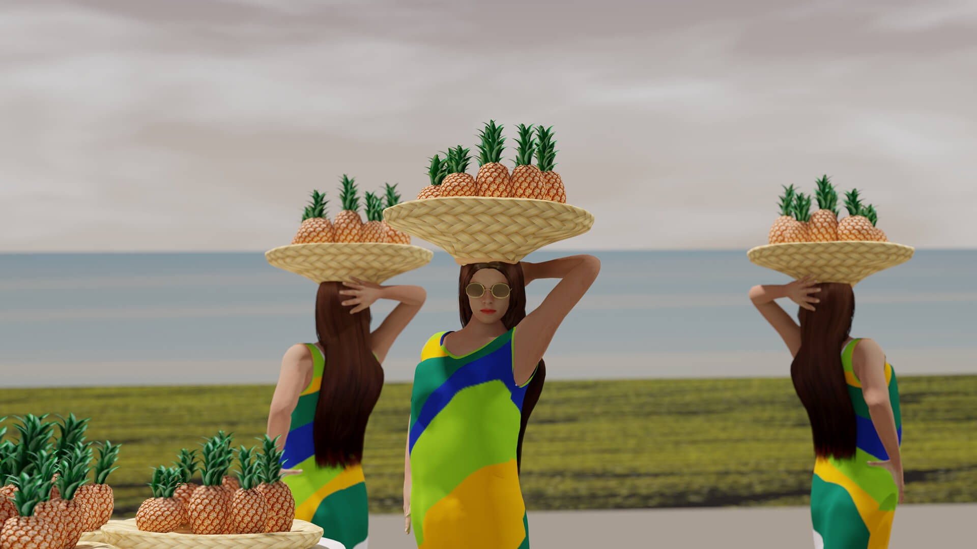 Pineapple Plantation Girls 3D Render, Digital Art by drjivago