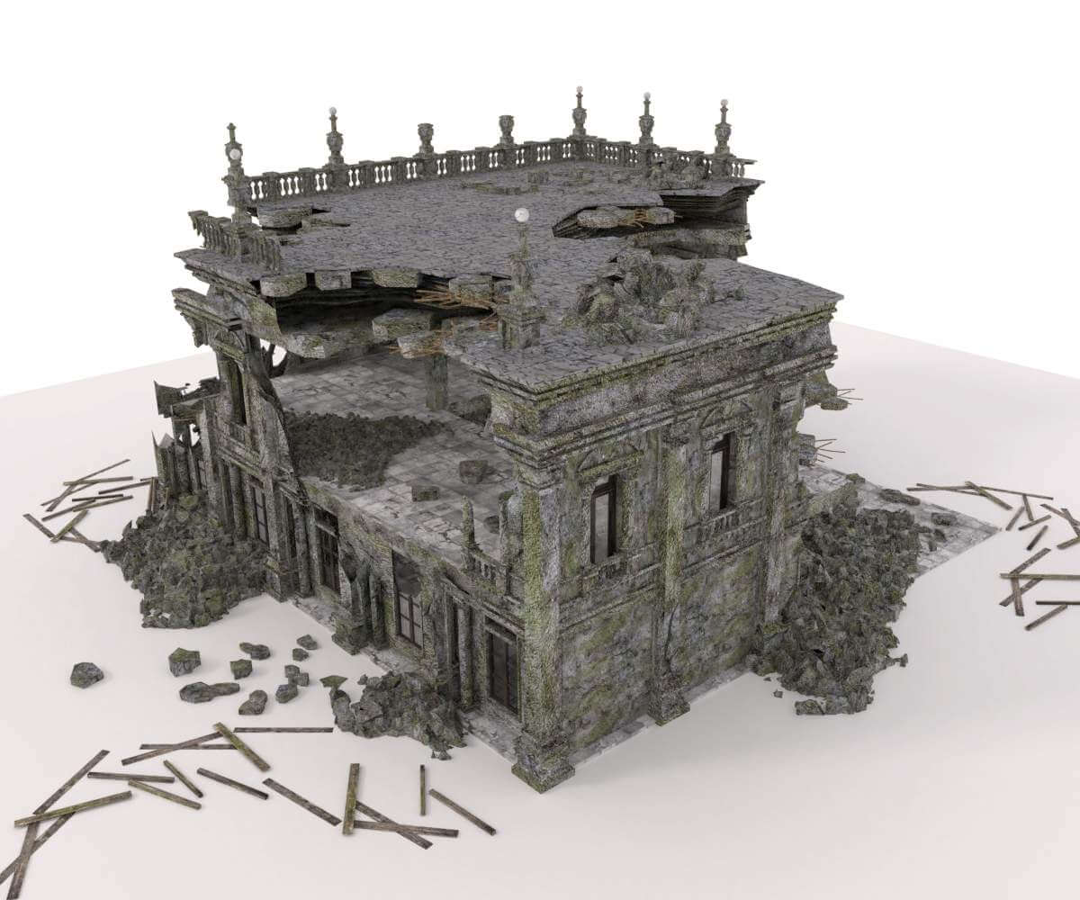 Old Abandoned Ruined Building - 3D Model by eboldstudio